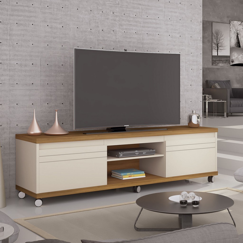 Rack para TV Até 70 Polegadas Mirage 2 Portas Cumaru/Off White - Giga Móveis | Shopee Brasil