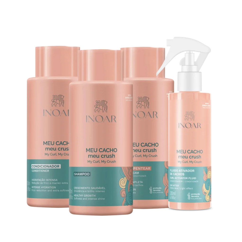 Inoar Meu Cacho Meu Crush Shampoo, Condicionador e Creme de Pentear 500 ml e Fluído Ativador de ...