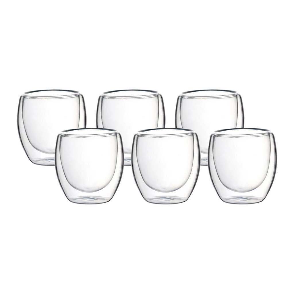 Conjunto Coffee Time Kit 6 Copo De Vidro Parede Dupla Camada Confortável Ao Toque Isolante Café ...