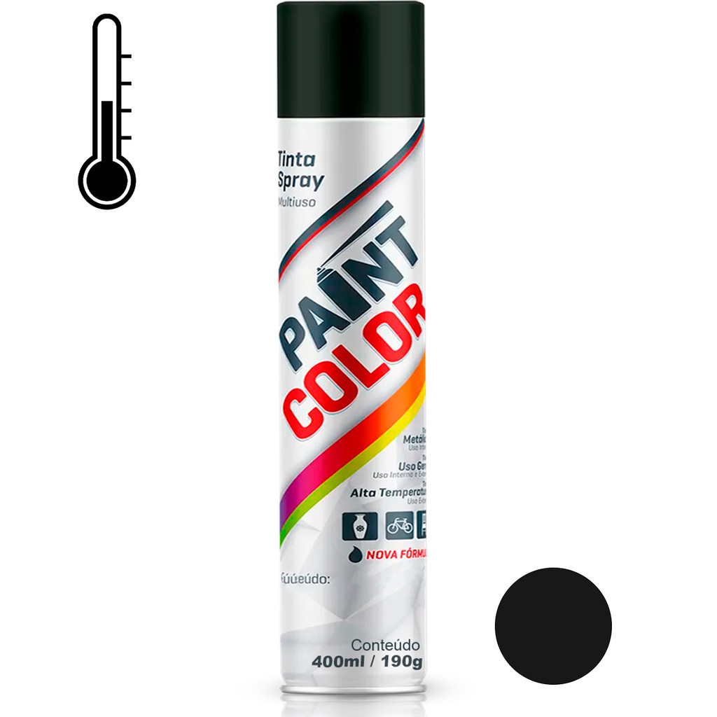 Tinta Spray Preto Fosco Alta Temperatura 400ml Paint Color | Shopee Brasil