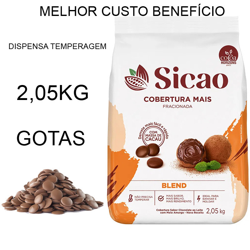 Cobertura Sabor Chocolate Blend Gotas 2,05kg SICAO Fracionada Chocolate Ao Leite com o Amargo ...