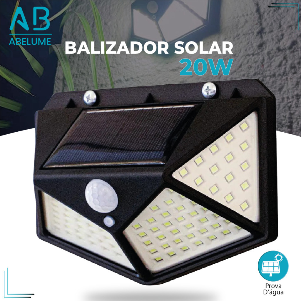 Balizador Solar Luminária Com Sensor de Movimento Parede Luz Branca 20W ...