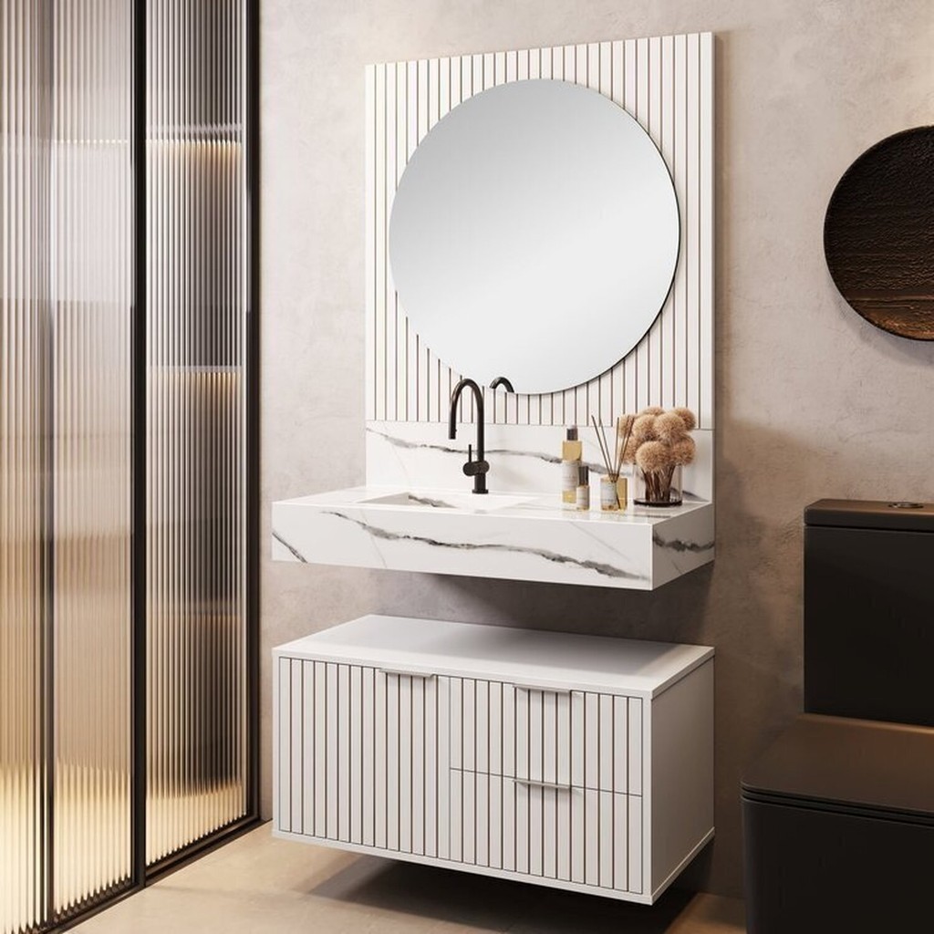 Conjunto para Banheiro Bancada em Porcelanato com Cuba Esculpida ...