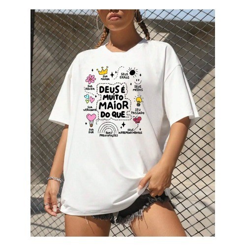 Camiseta Básica Oração Deus É Muito Maior Evangelica Religiosa Igreja ...