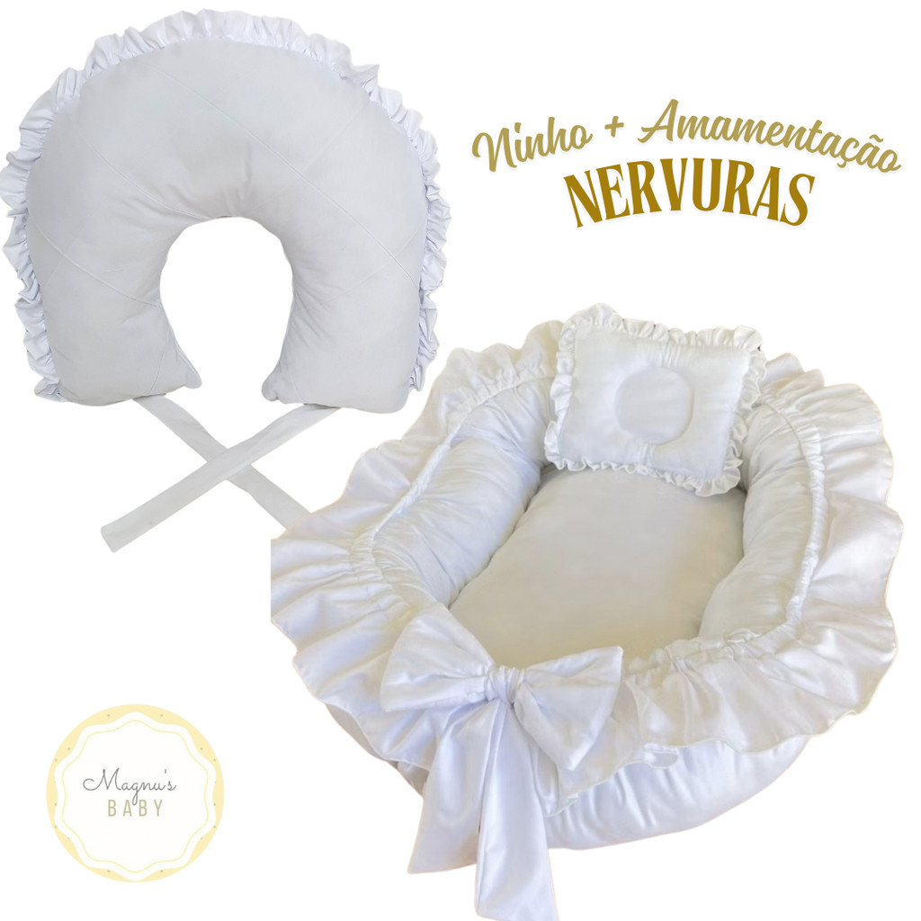 Kit Ninho Redutor de Berço + Almofada De Amamentação BABADO E AMARRIS ...