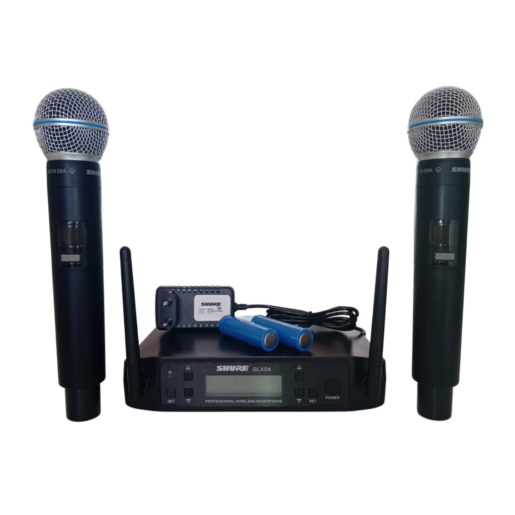 Microfone Shure profissional GLXD4 UHF sem fio duplo cardióide - cápsula Beta 58A - RECARREGÁVEL ...