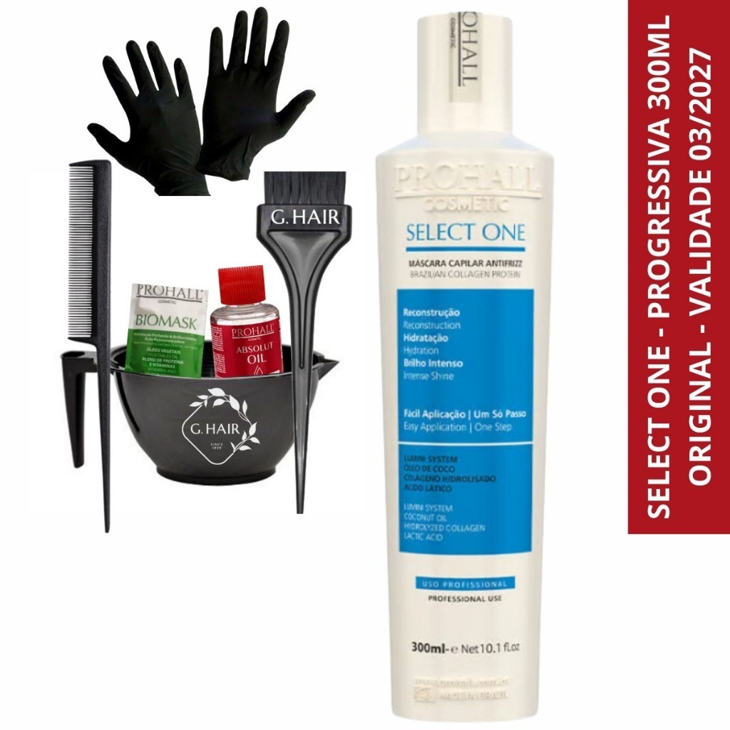 Kit Progressiva Prohall Select One 300ml + Kit Aplicação + Sache + óleo ...