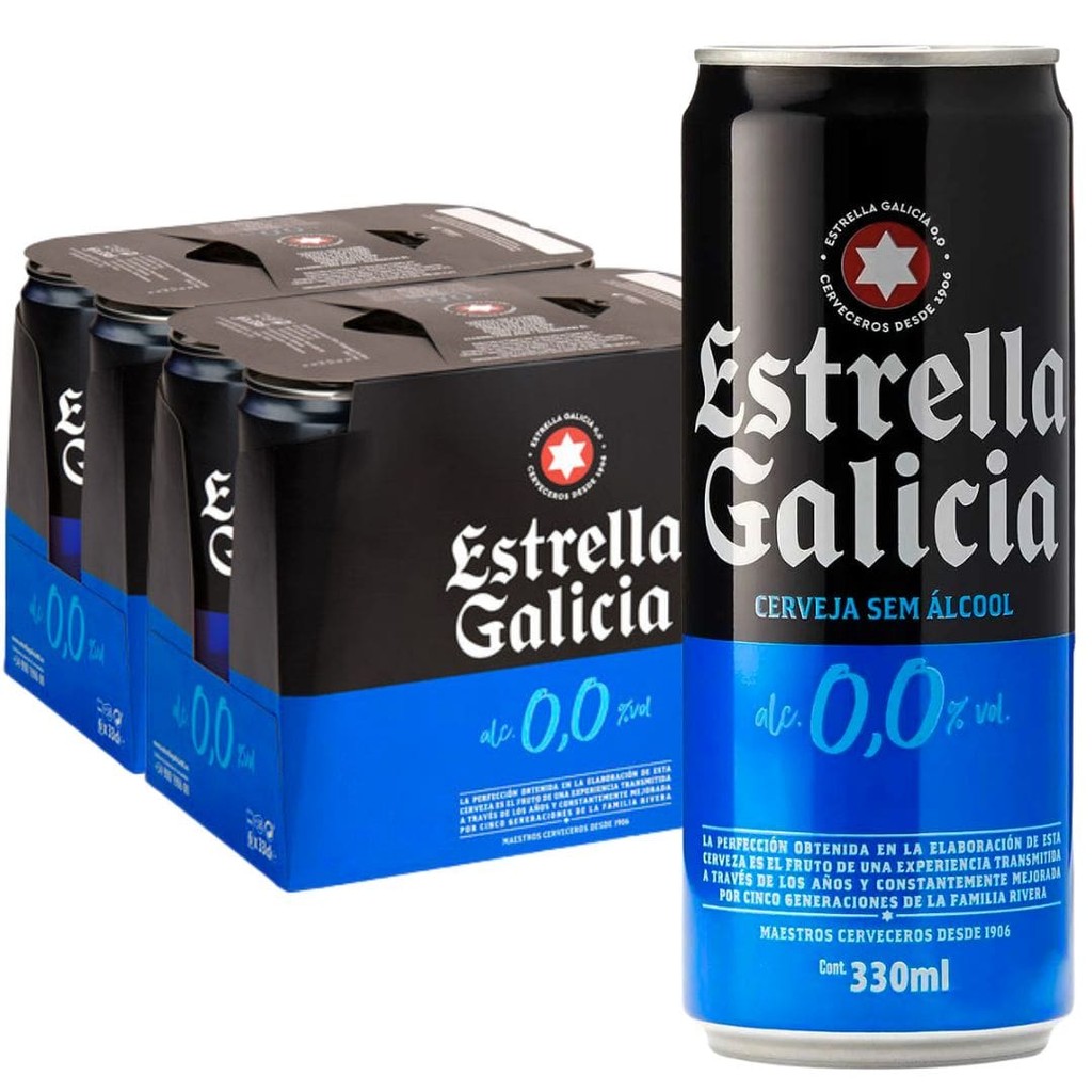 Caixa 12un Cerveja Zero Estrella Galícia 0,0% Premium Lata 330ml Sem ...