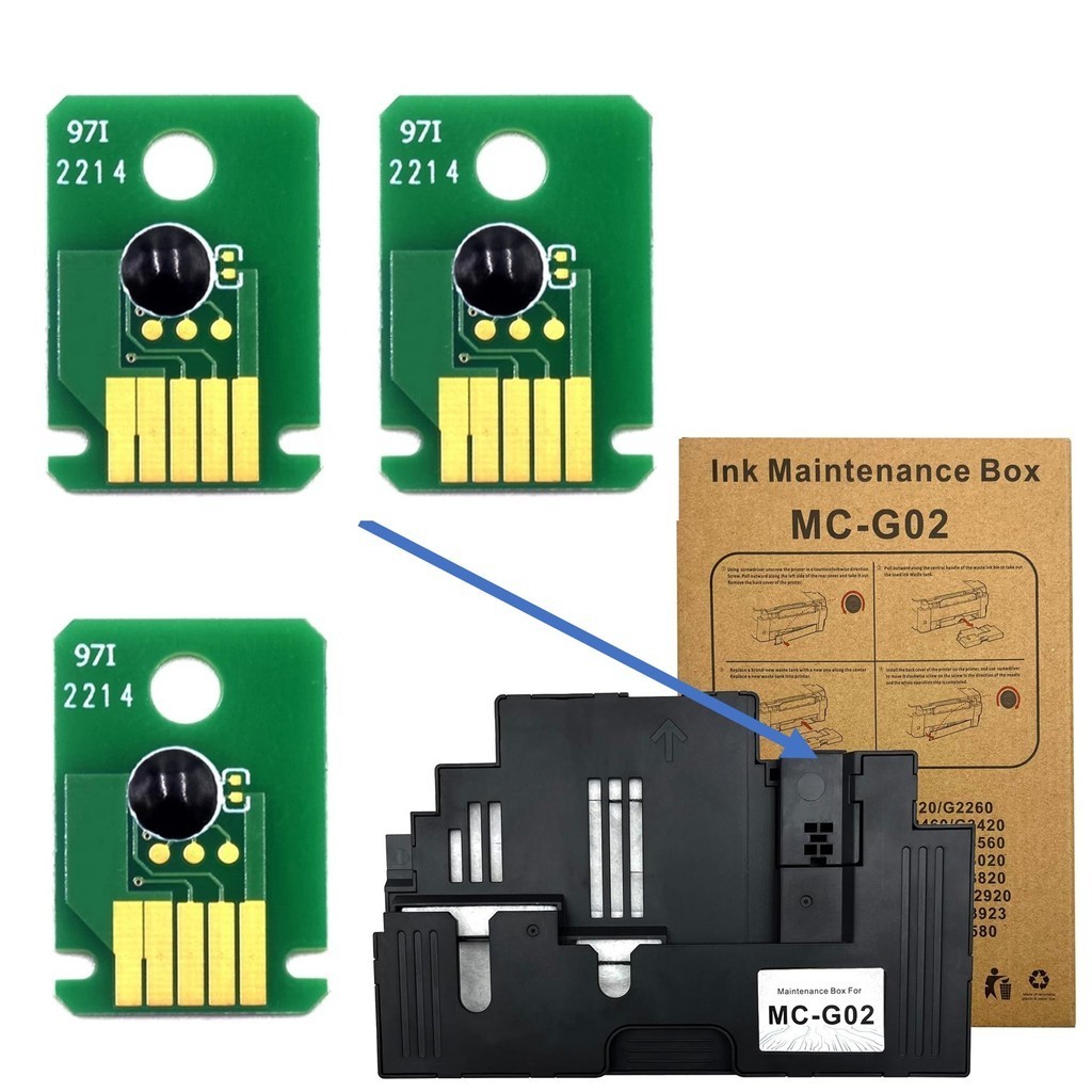 Kit 3X Chip Canon Mc-g02 Caixa Manutenção G3160 G2160 Mcg02 G2460 ...