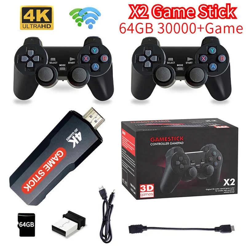 X2 Game Stick Built-in 64 GB 30000 jogos HD 4K Console Suporte 40 ...