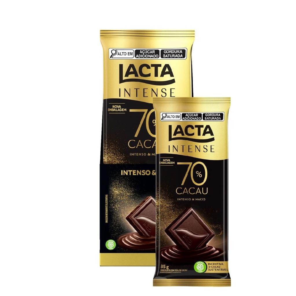 Chocolate em Barra Lacta Intense 70% Cacau Original 85g Display C/17 Unidades | Shopee Brasil