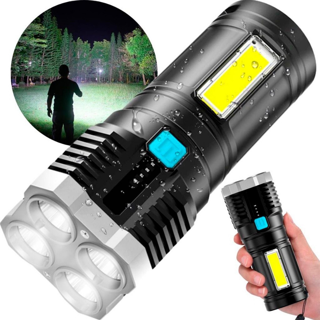 Lanterna LED Recarregável USB de Longo Alcance com 4 LEDs - Modelo ...