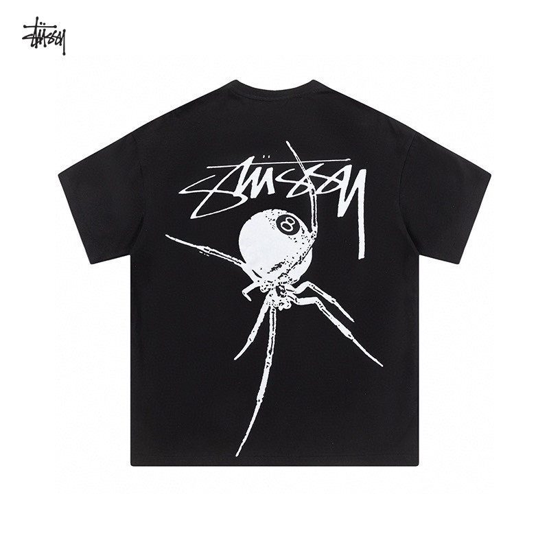 Stussy 100 % Original Homem Aranha Preto 8 Impressão Moda Camiseta ...