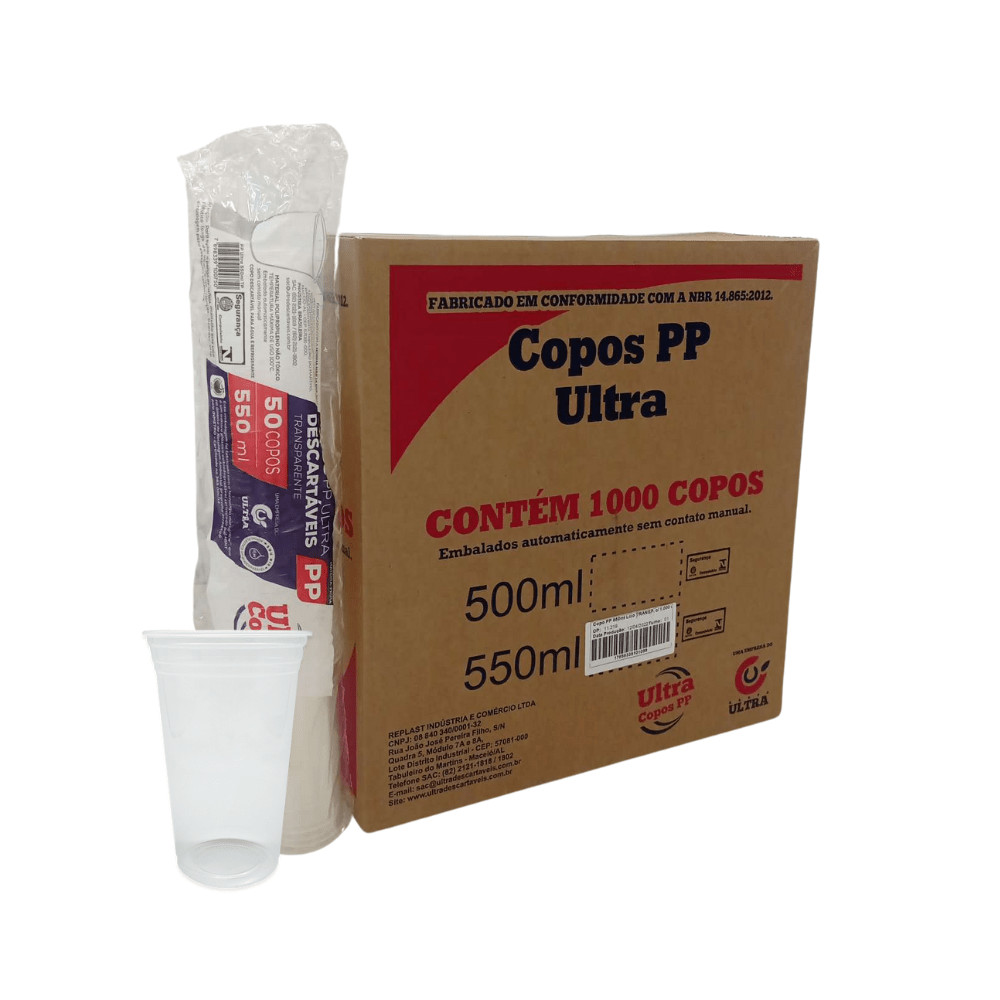 Copo de 550ml Liso Transparente PP Ultra Copos Replast com 1.000 unidades | Shopee Brasil