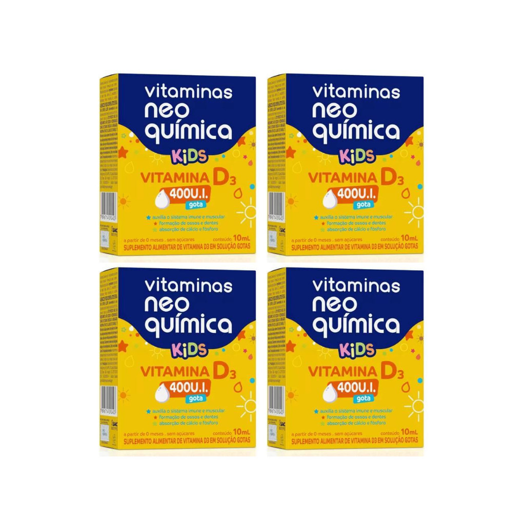 Kit 4x Vitamina Neo Química Kids D3 400 U.I 10ml | Shopee Brasil