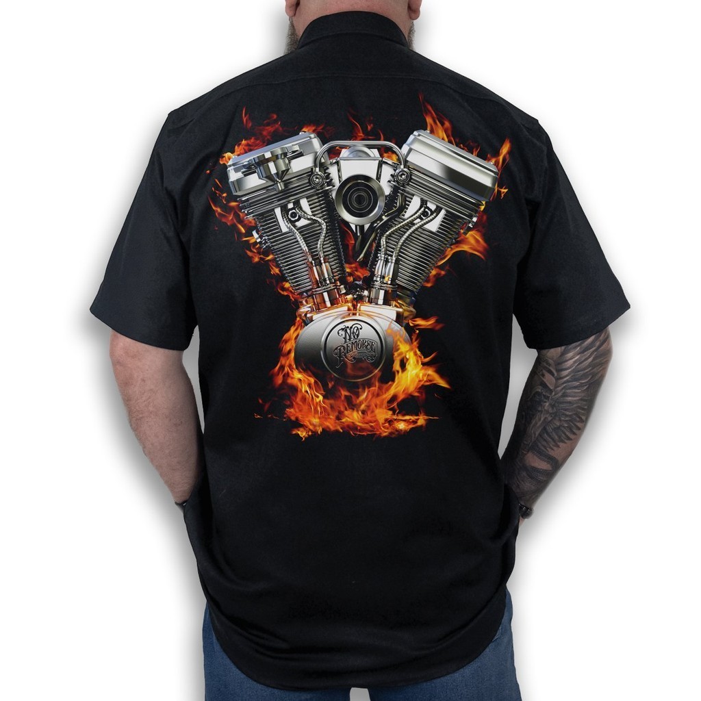 Camisa Workshirt Preta Custom Motor Fire V-Twin No Remorse | Shopee Brasil