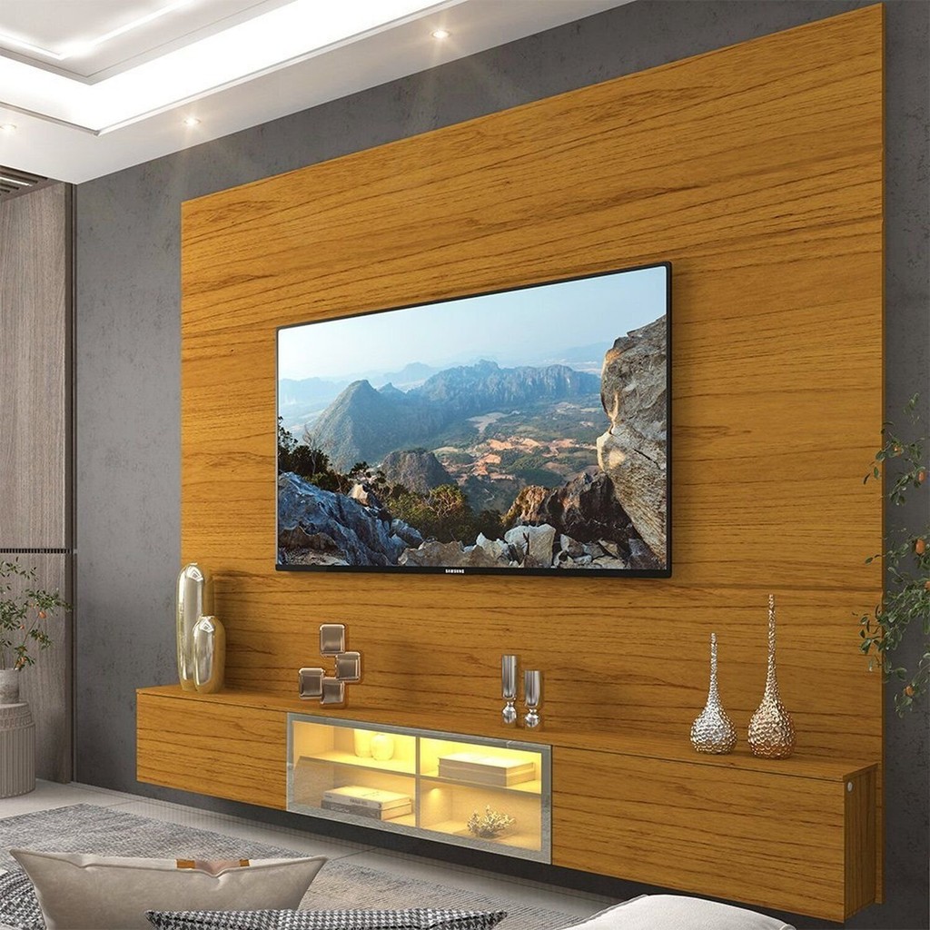 Estante para TV até 84 Polegadas 217cm com Porta Reflecta LED 100% MDF ...