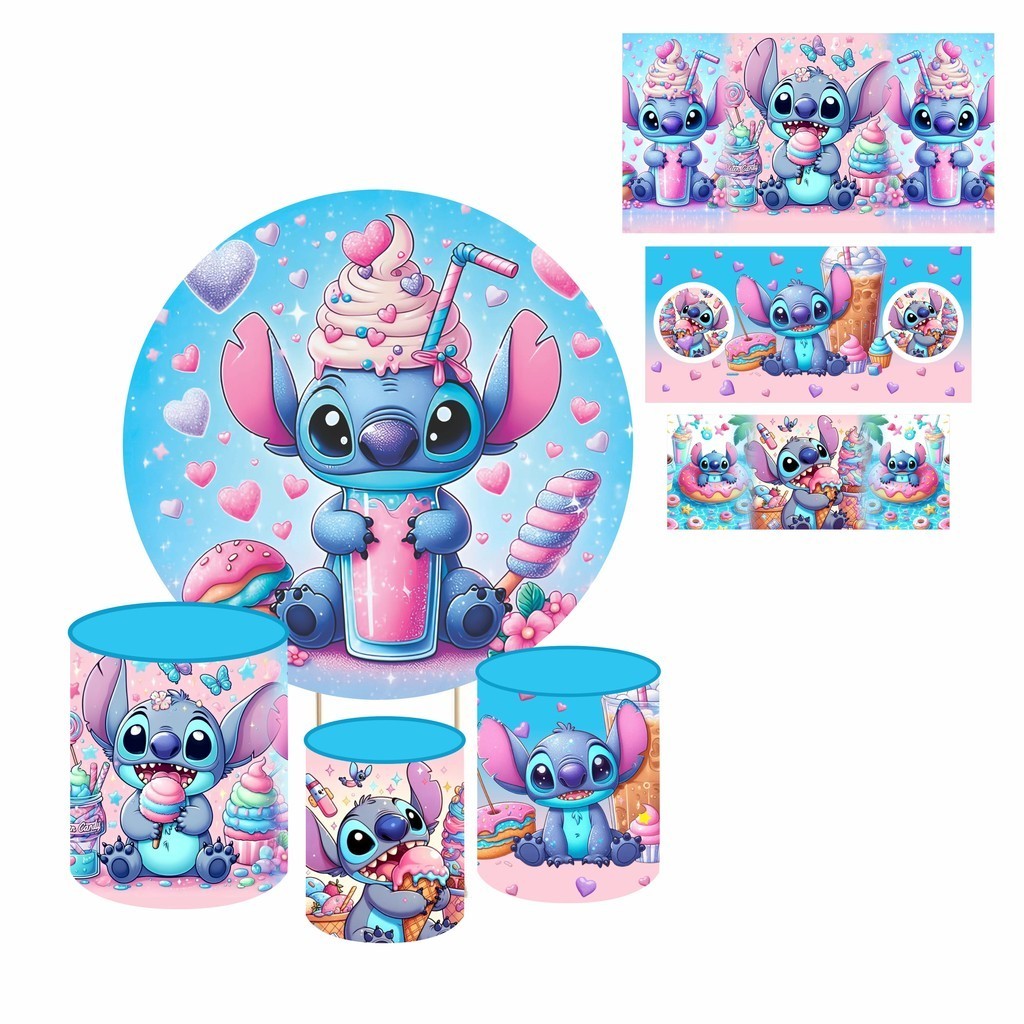 Kits Capa de Painel Redondo e Cilindro Festa Stitch MilkShake Decoração ...