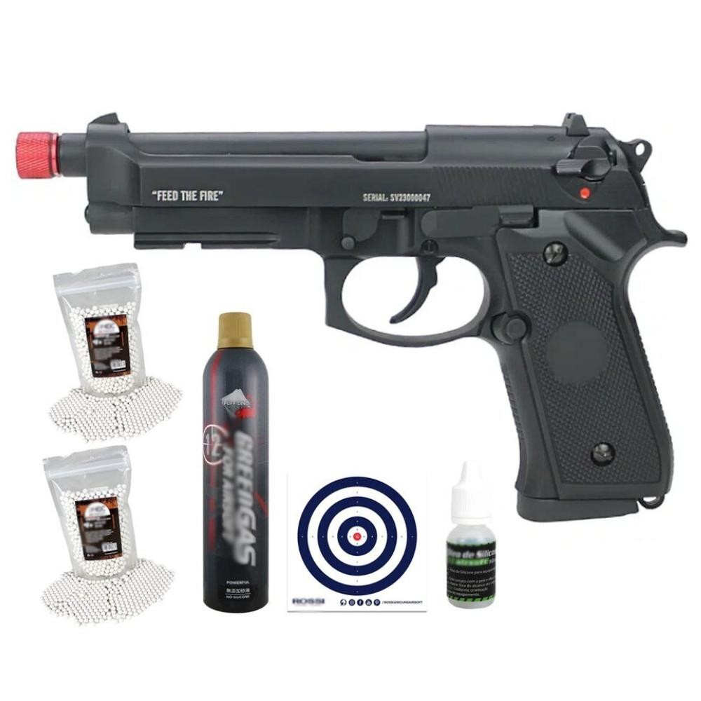 Pistola Airsoft GBB Beretta M92 Savage Blowback+Gás+BBs+kit | Shopee Brasil
