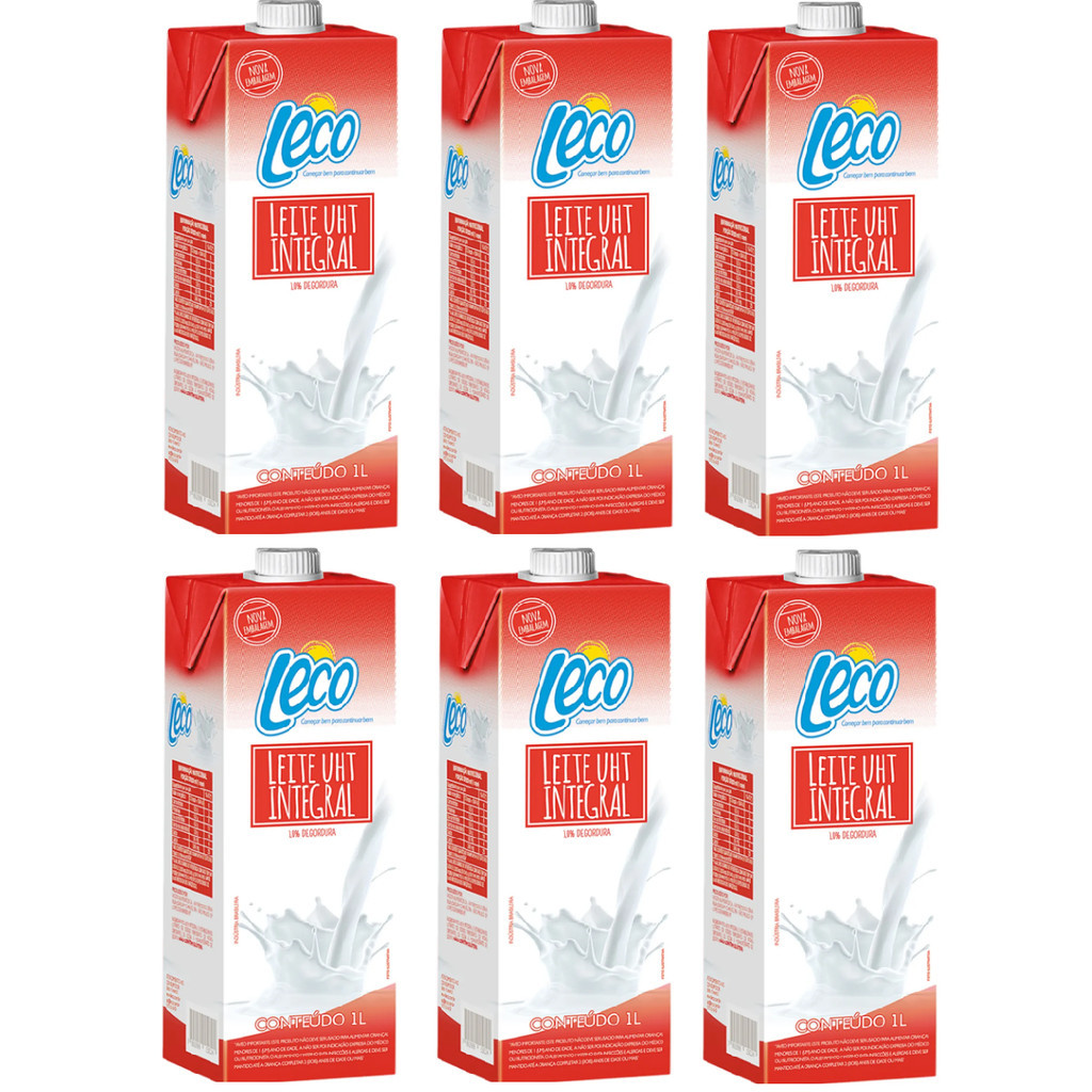KIT 6 LEITE UHT LECO INTEGRAL 1-LITRO TP. | Shopee Brasil