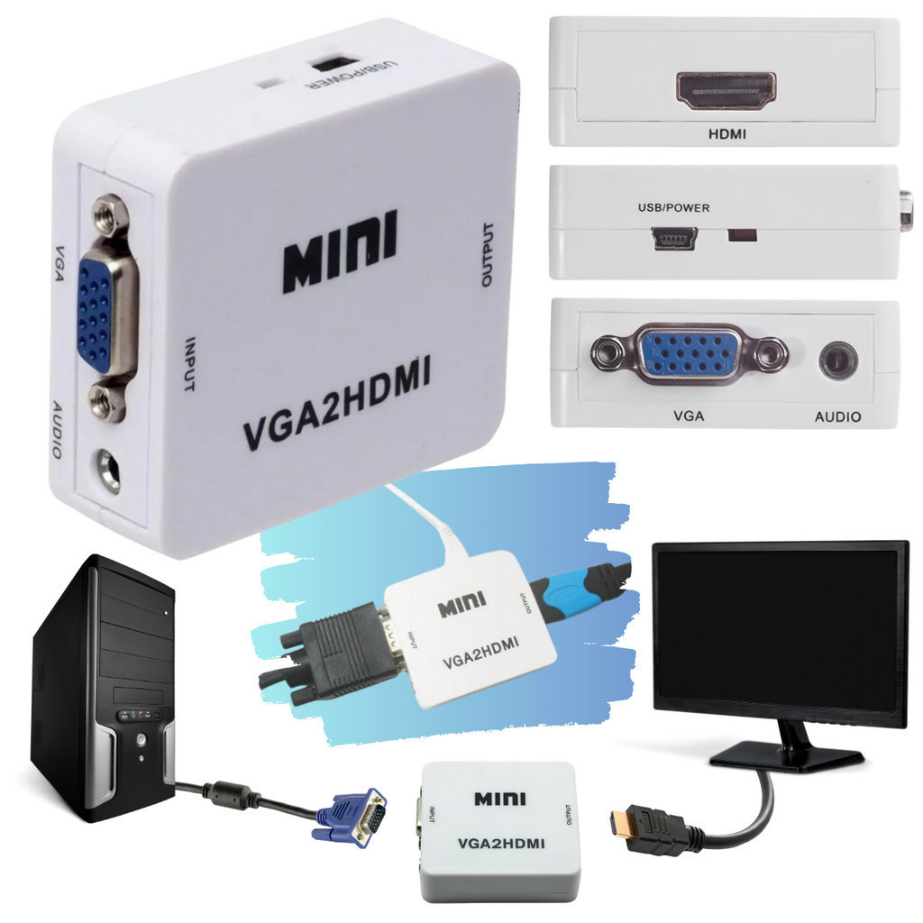 Adaptador De Vídeo Vga Conversor Para Hdmi Com Saída Áudio P2 Monitor ...