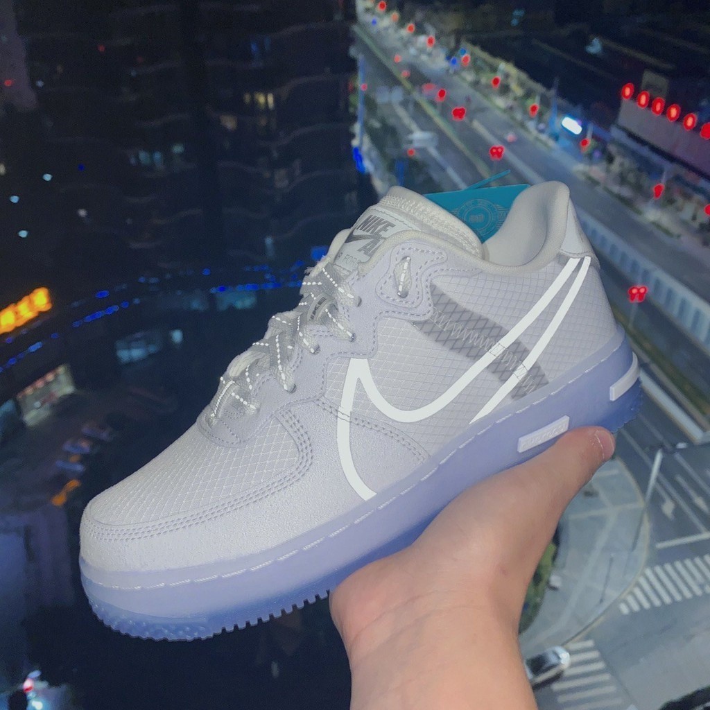 Air Force 1 React Air Force One White Reflective Sneakers AF1 Ice Blue ...