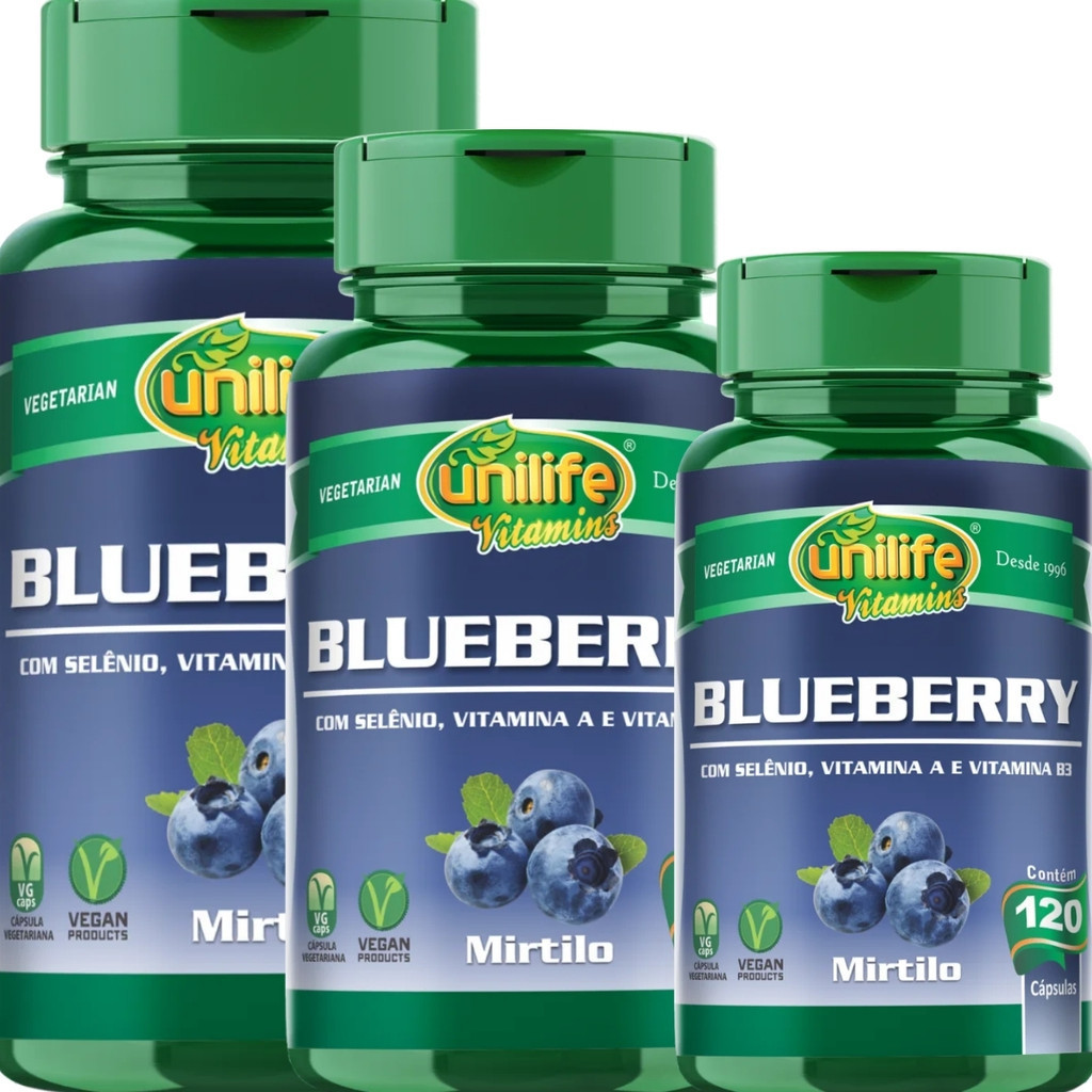 KIT 3 BLUEBERRY MIRTILO 120 CÁPSULAS UNILIFE | Shopee Brasil