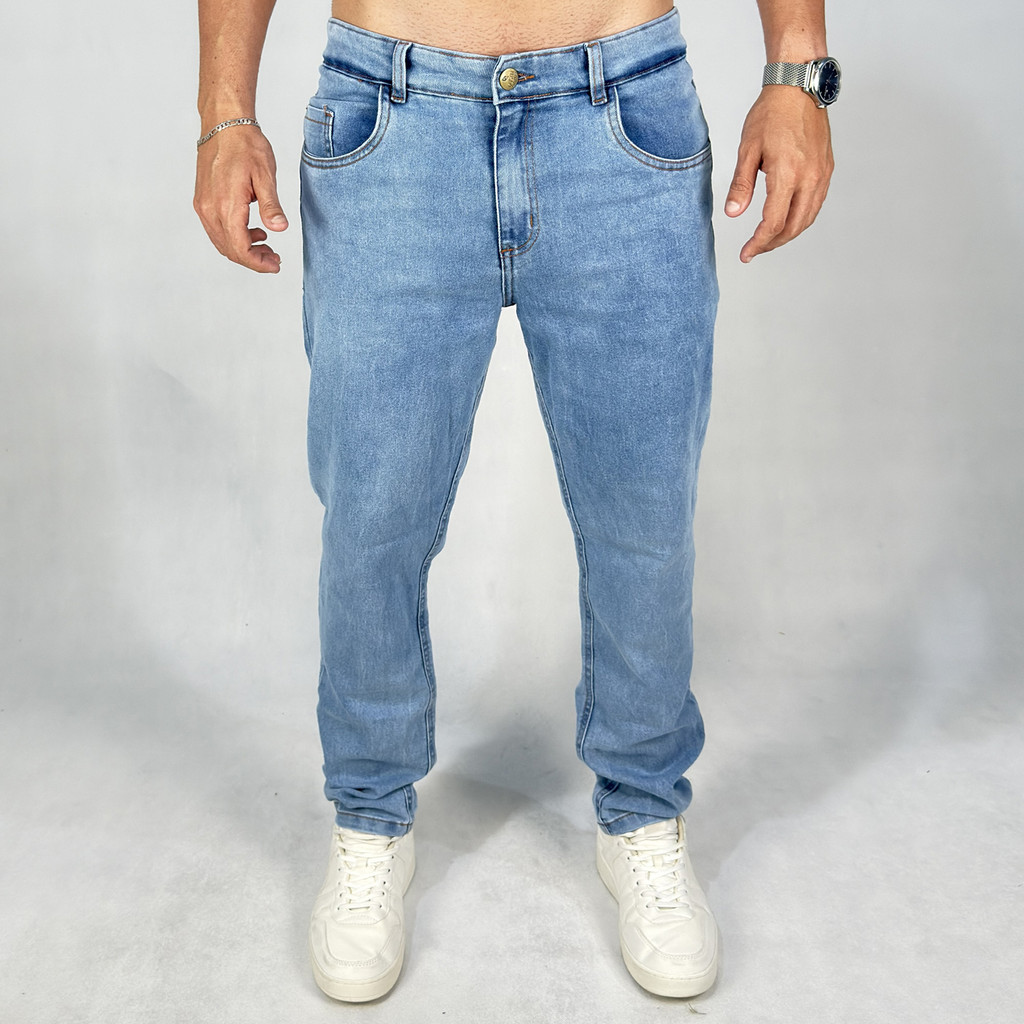 Calça Jeans Masculina Reta Slim Marmorizada Lycra Elastano Premium Azul ...