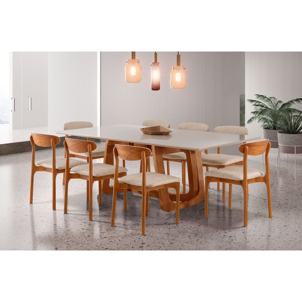 Conjunto Sala de Jantar Mesa Madeira Maciça Genova 8 Cadeiras Monaco ...