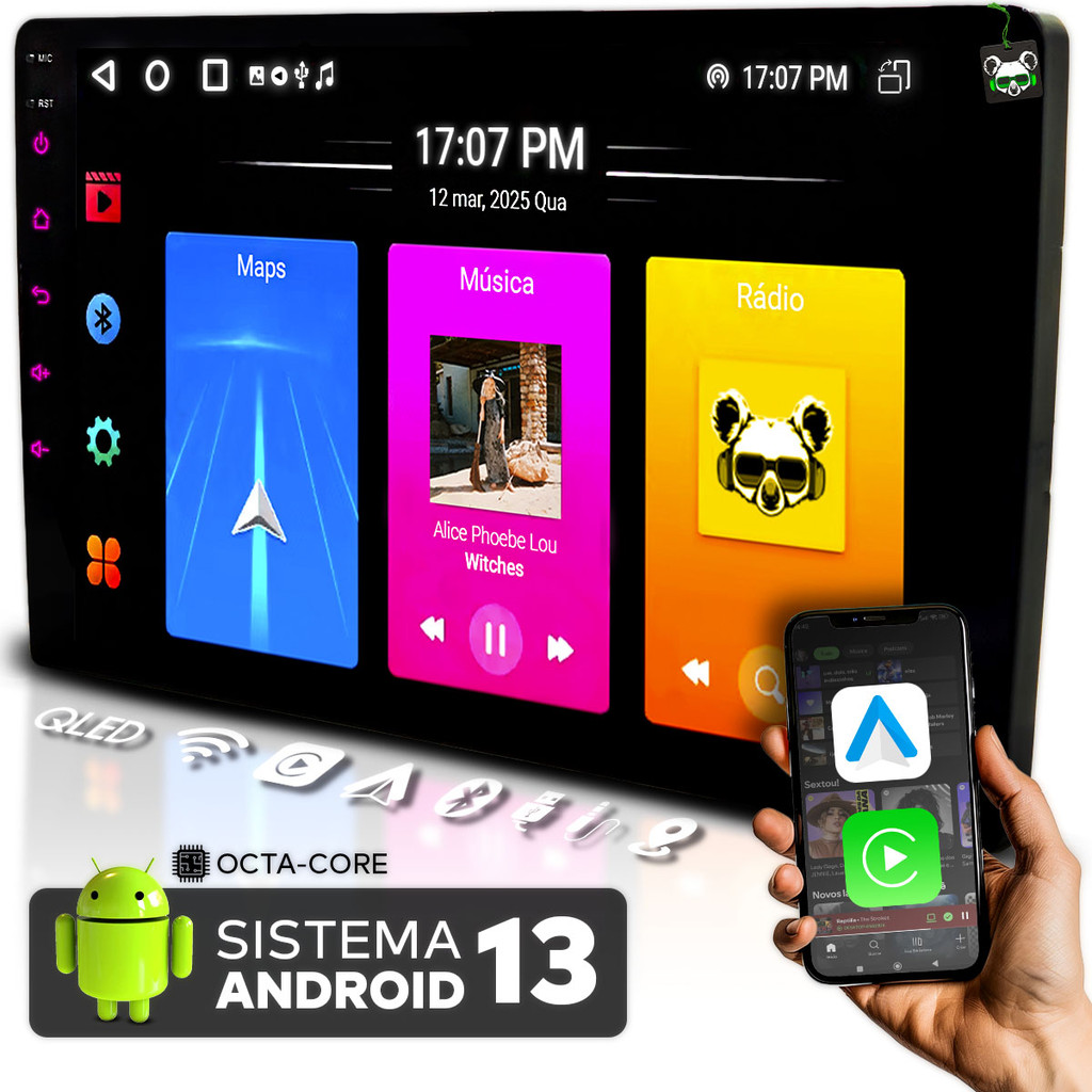 Multimídia 9 pol Octacore 4GB Qled 2 Din Sistema Android Auto Carplay | Shopee Brasil