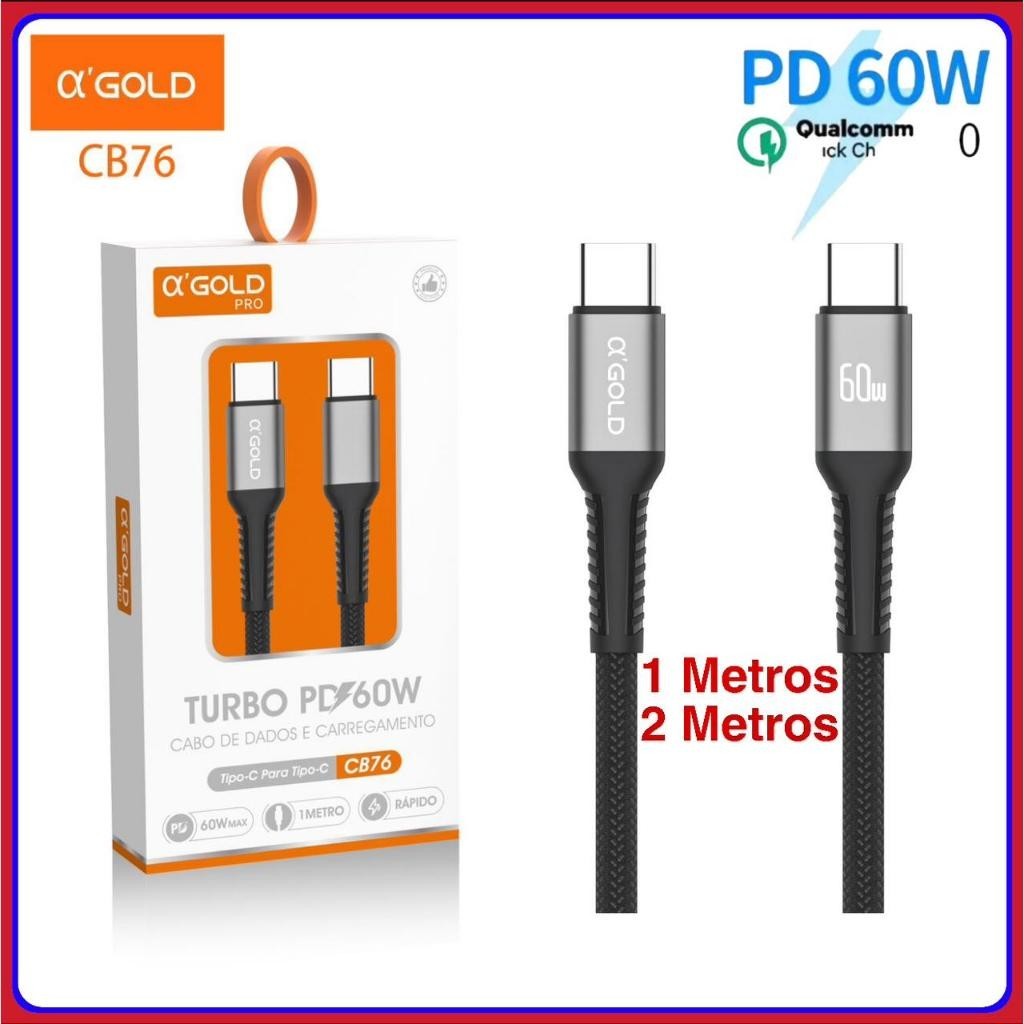 Cabo Tipo c Turbo 60W USB-C Para Tipo C 2 Pontas 1 e 2 Metros original A'GOLD Carregamento ...