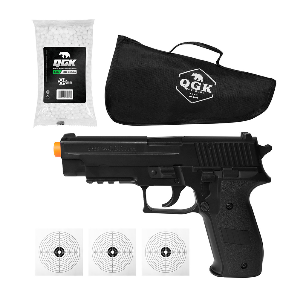 PISTOLA DE AIRSOFT SPRING S226 6MM QGK + CAPA + BBS + ALVOS | Shopee Brasil