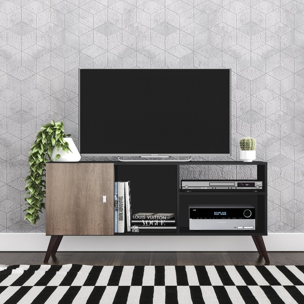 Rack para TV até 50 Polegadas 1 Porta 3 Nichos Retrô RT3014 Preto/Rustico | Shopee Brasil