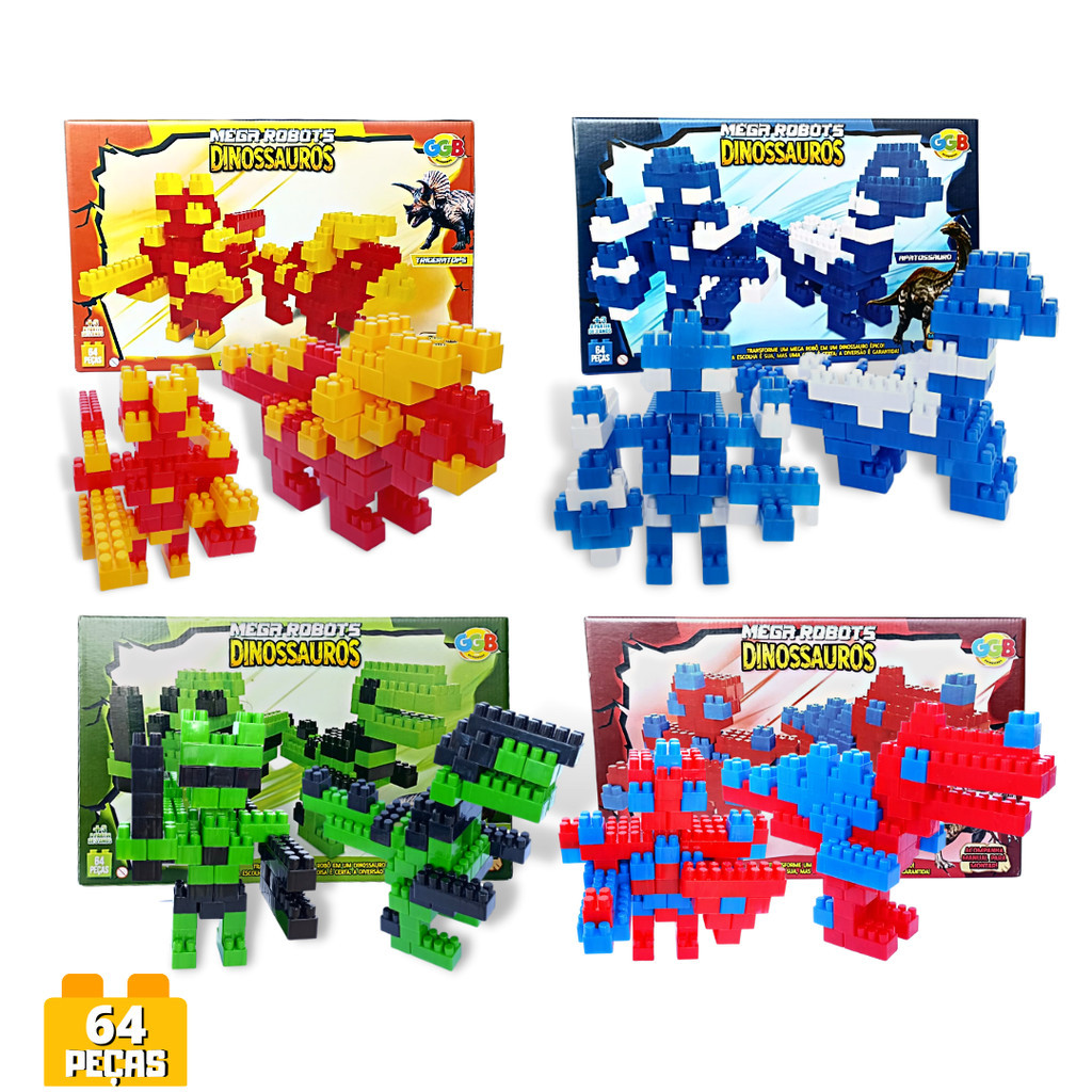 Blocos de Montar Mega Robots Dinossauros 64 Peças | Shopee Brasil