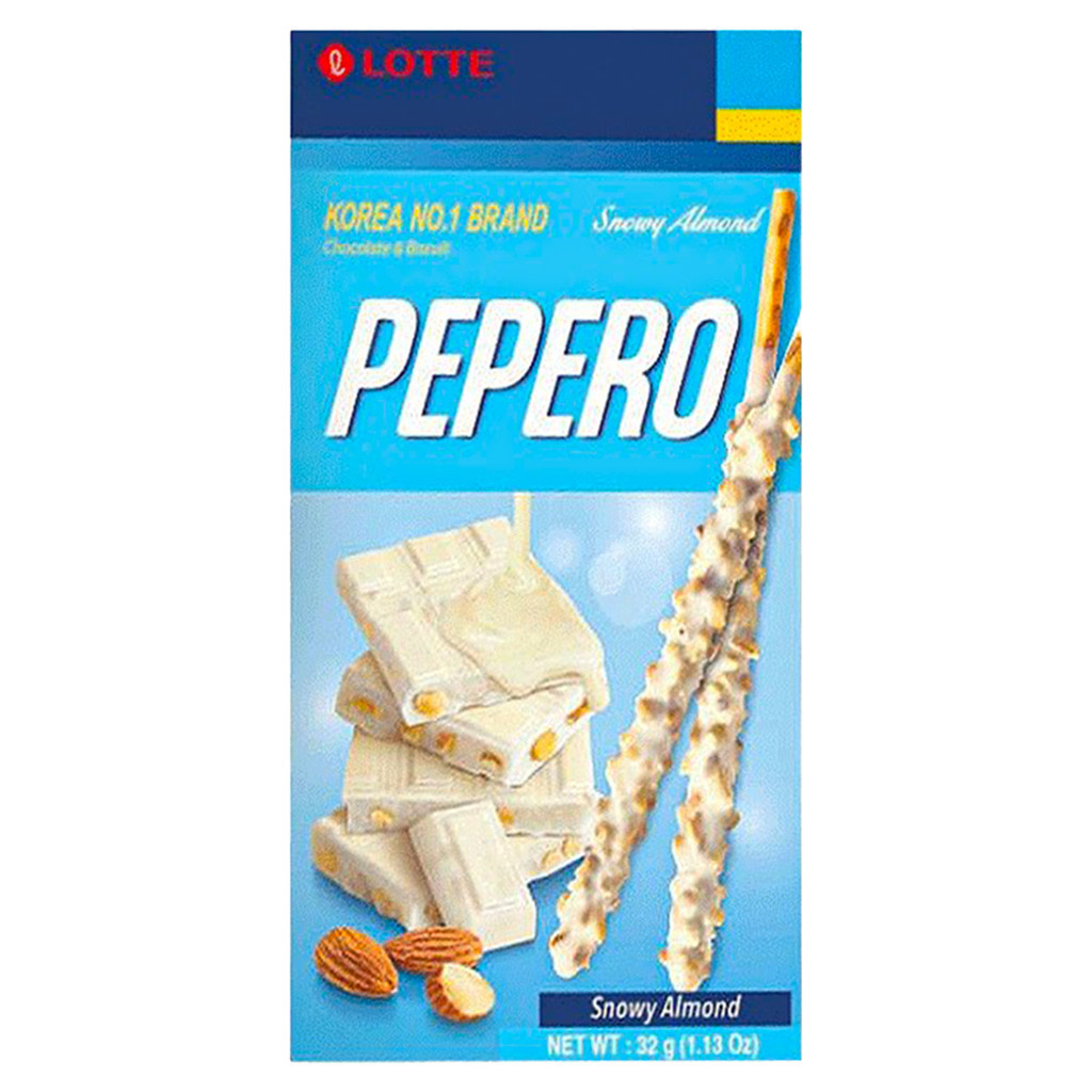 Biscoito Coreano Asiatico Pepero de Chocolate Branco & Amênodas Snowy Almond 32g | Shopee Brasil