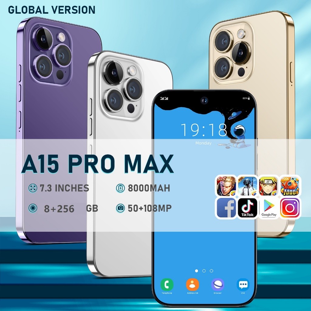 Smartphone A15 PRO MAX 5G 7.3 Polegadas HD Memória Em Tela Cheia 8 + 256 GB Bateria 8.000mAh ...