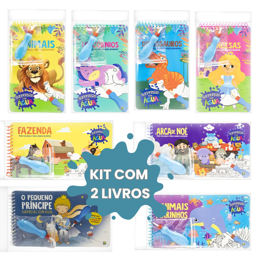 Kit 2 Surpresas com água Aquabook Pintando Aqua book Livro Infantil ...