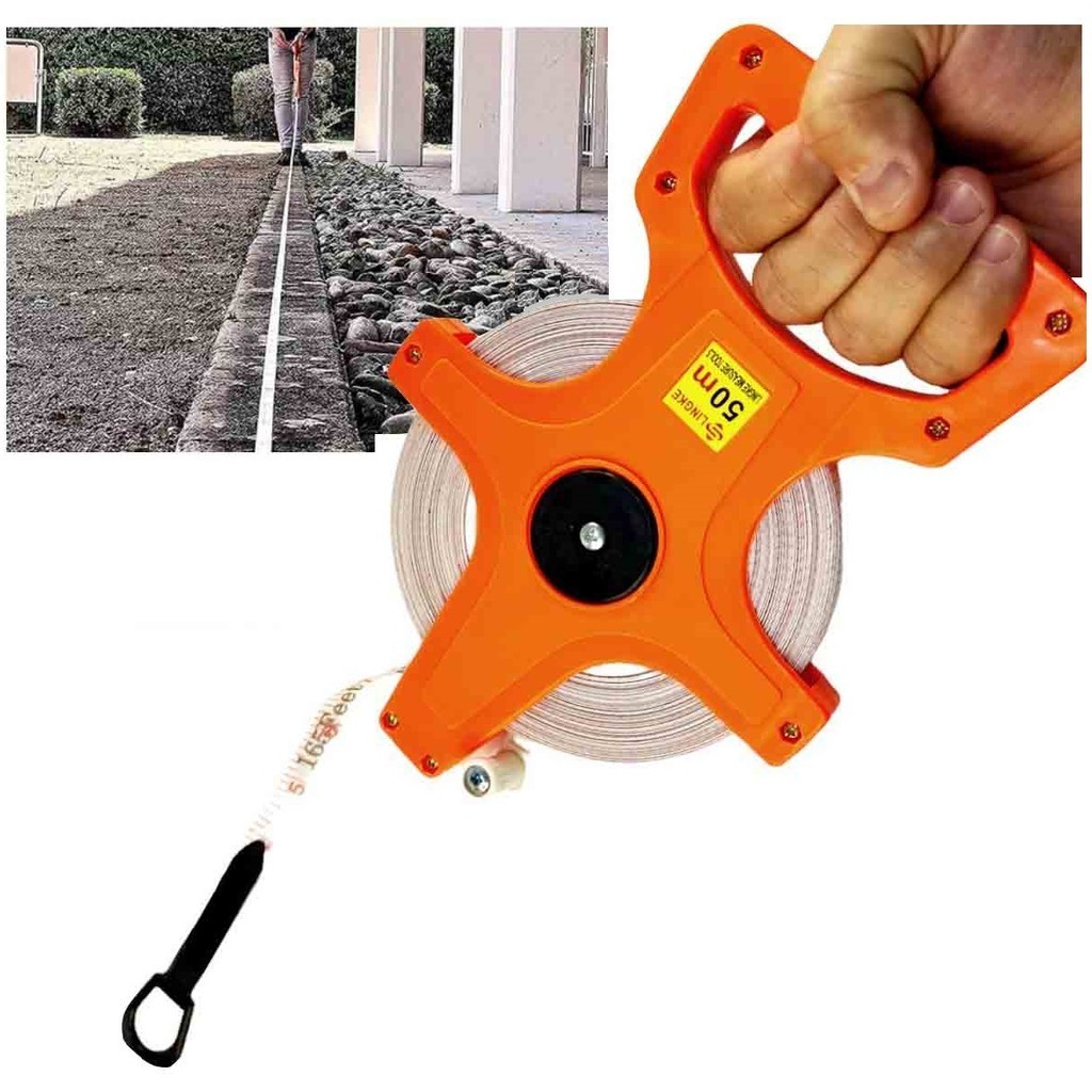 Trena 50 Metros Fita Metrica Fibra De Vidro Aberta 50mX14mm Manivela ...