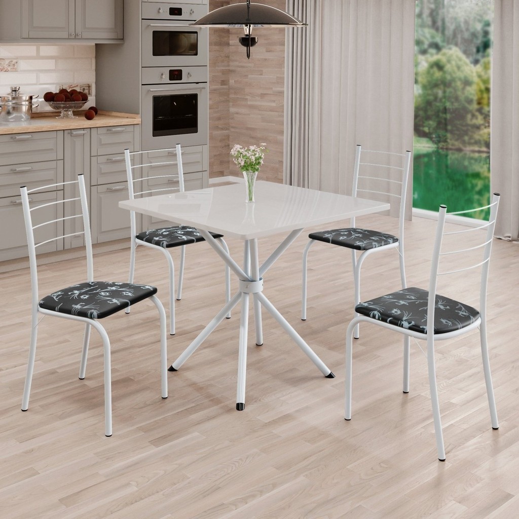 Conjunto Sala de Jantar Mesa Quadrada 70x70cm Tampo Madeira Mdp 4 ...