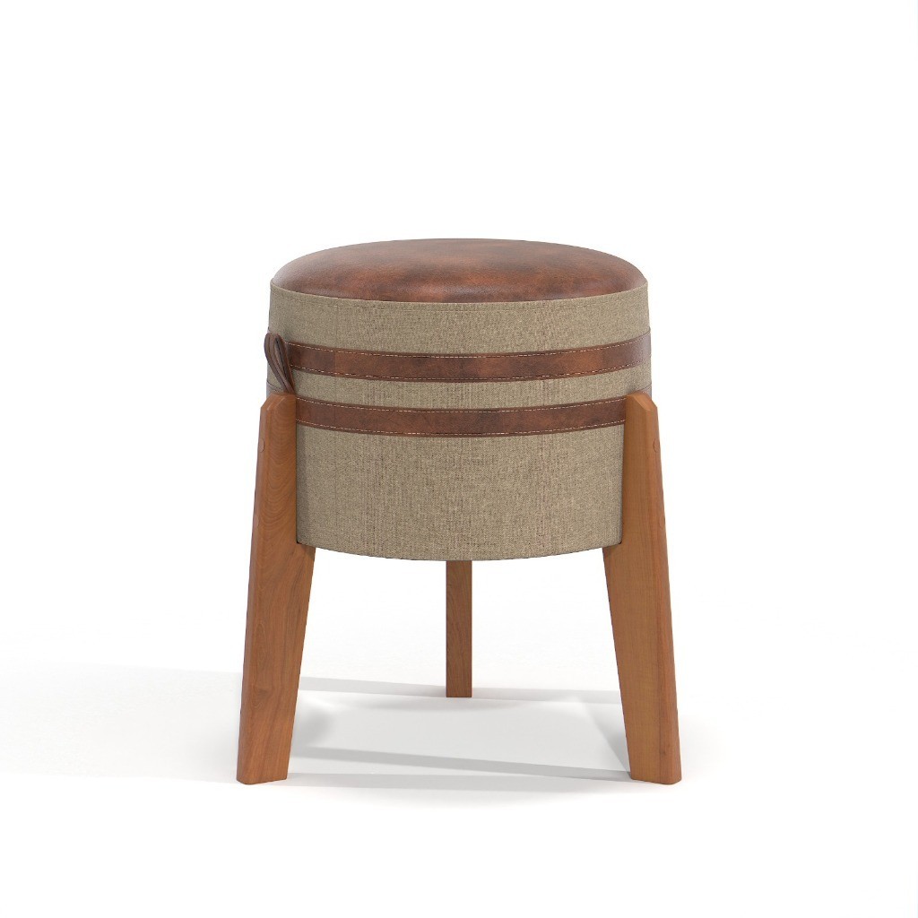 Puff Banqueta Sala Couro e Linho 45X32 - Pix - Cor Bege | Shopee Brasil