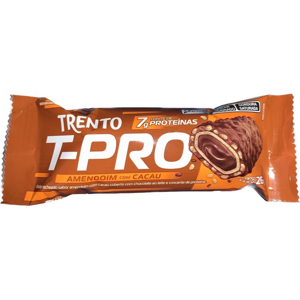 Wafer recheado sabor amendoim com cacau coberto com chocolate ao leite e crocante de proteína ...