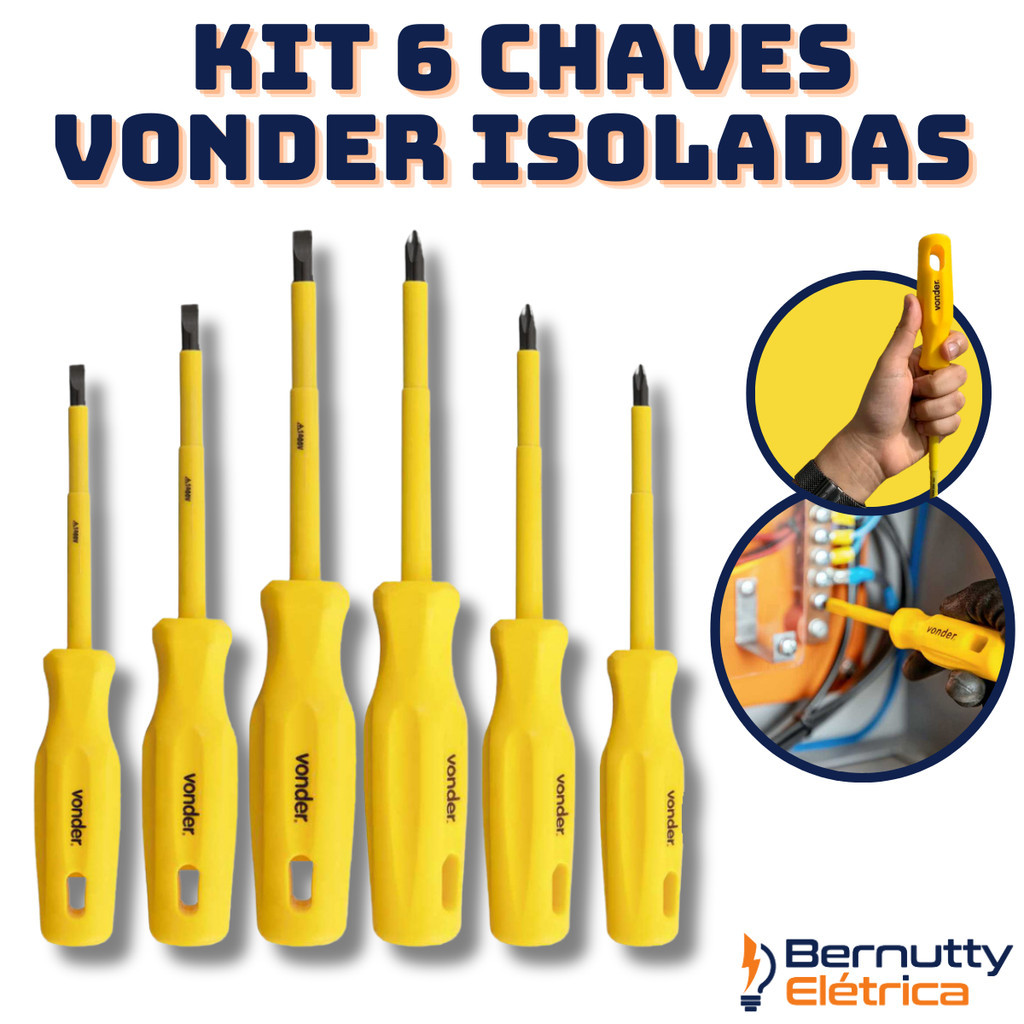 Kit Chave De Fenda E Phillips Isolada Vonder 6 Peças Aço Profissional ...