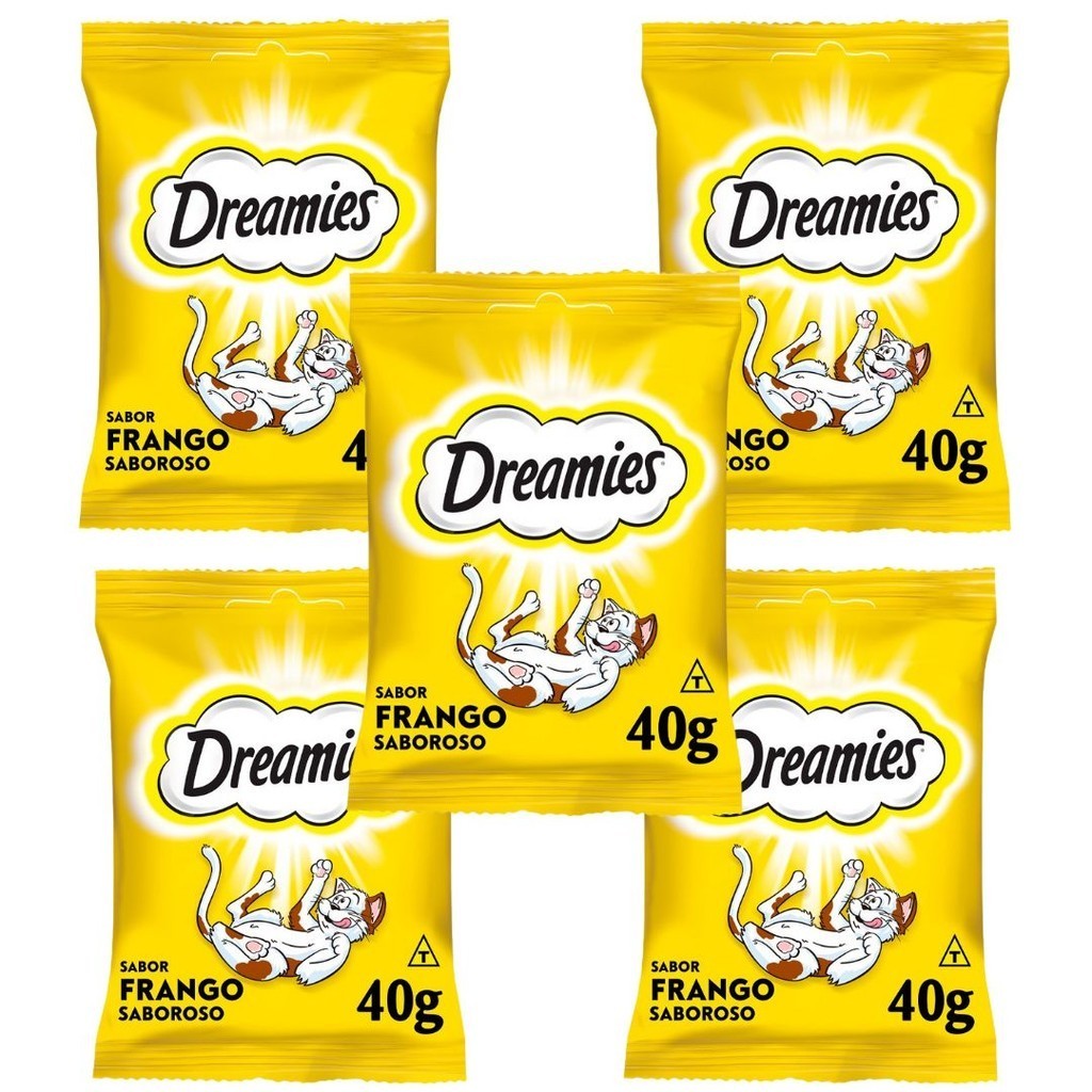 Kit 5 Petiscos Dreamies Sabor Frango para Gatos Adultos - Mars (40g ...
