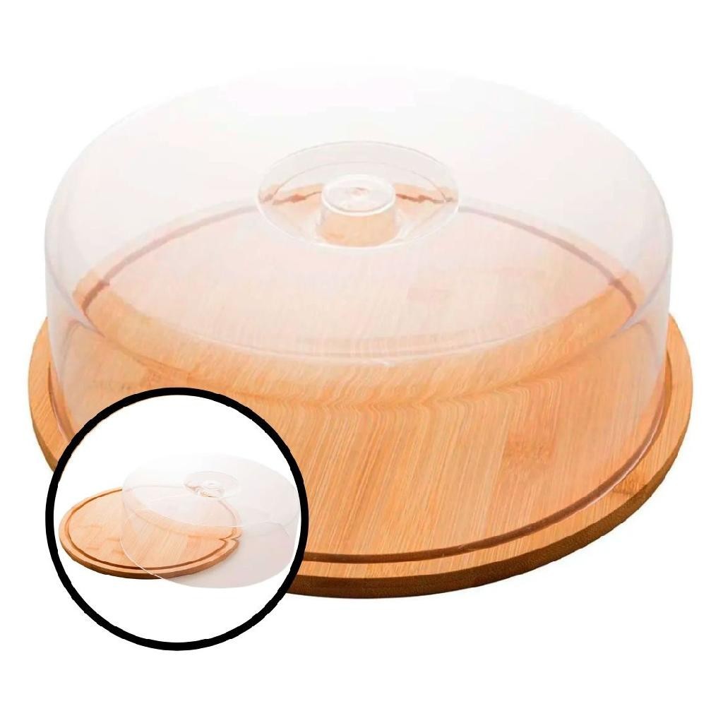 Boleira De Bambu Bandeja Com Tampa Em Acrílico com 28x28x9Cm | Shopee ...