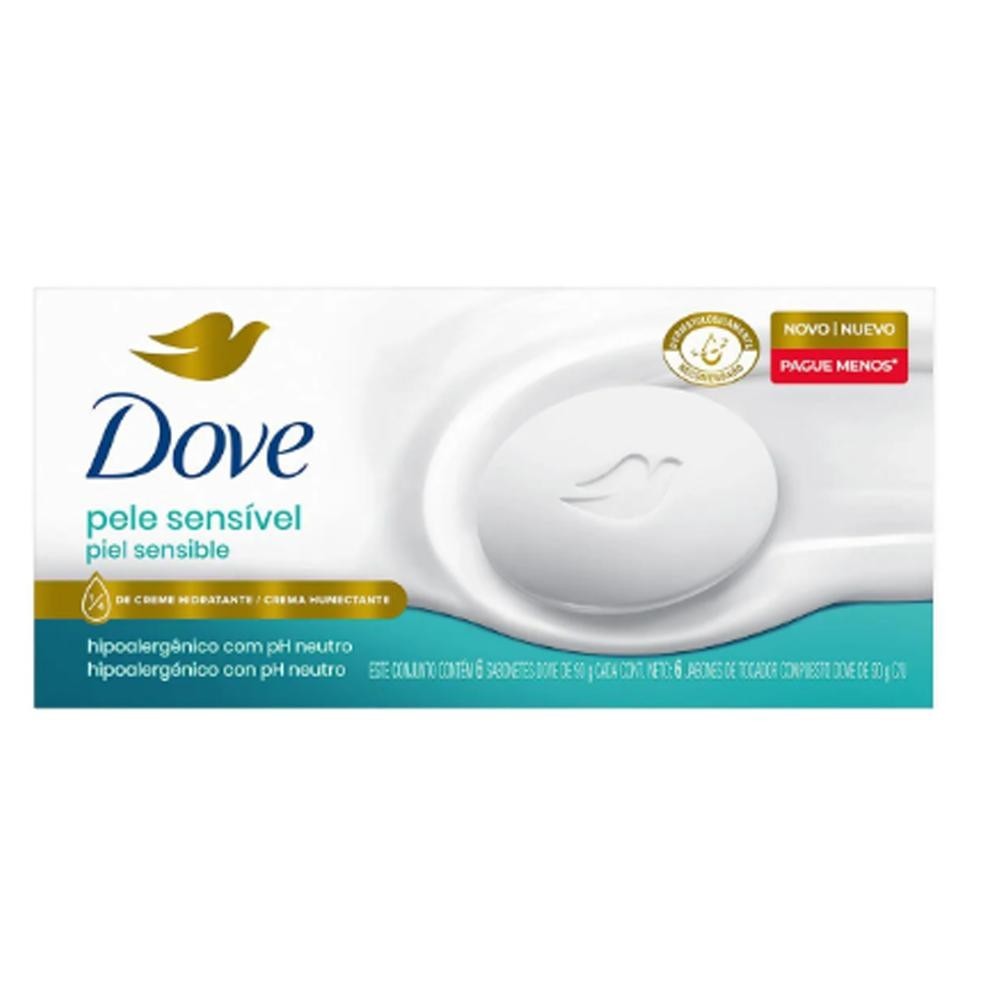 Pack Sabonete em Barra Dove Pele Sensível Envoltório 6un de 90g ...