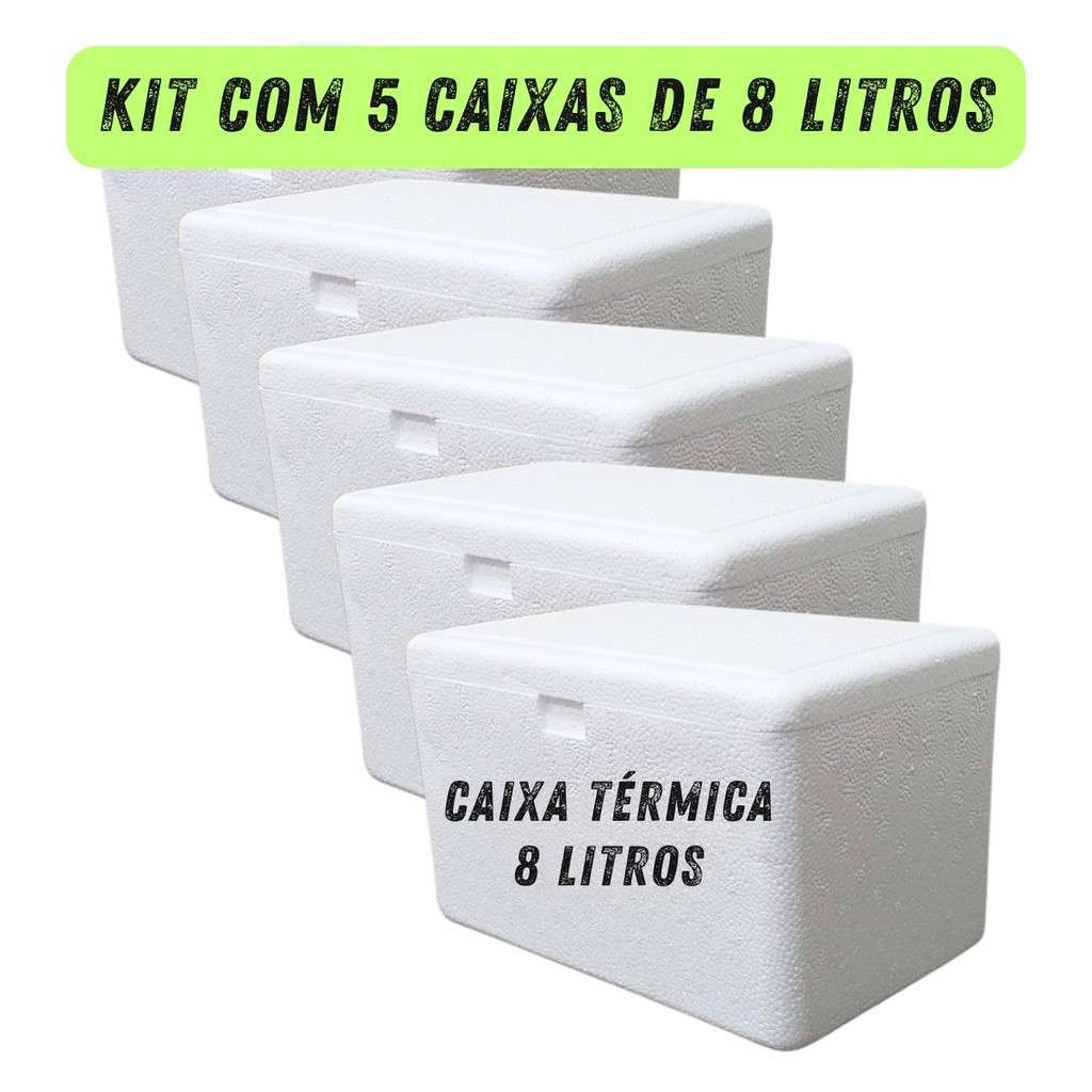 Kit com 5 Caixas de Isopor 8 Litros 28,60 x 20,40 x 24,50cm ...