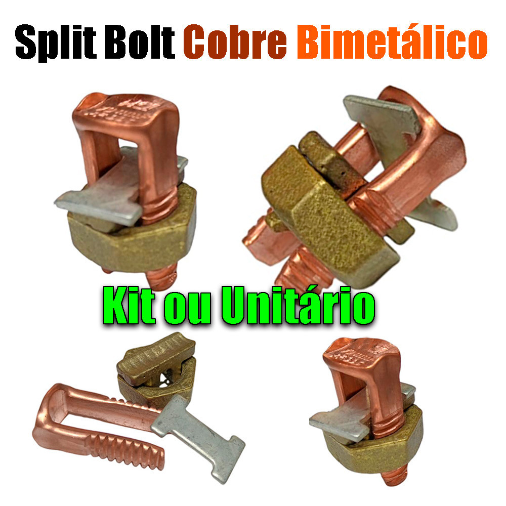 Split Bolt Bimetálico Conector Parafuso Fendido de 6m até 70mm para Emenda de Cabos Cobre ...
