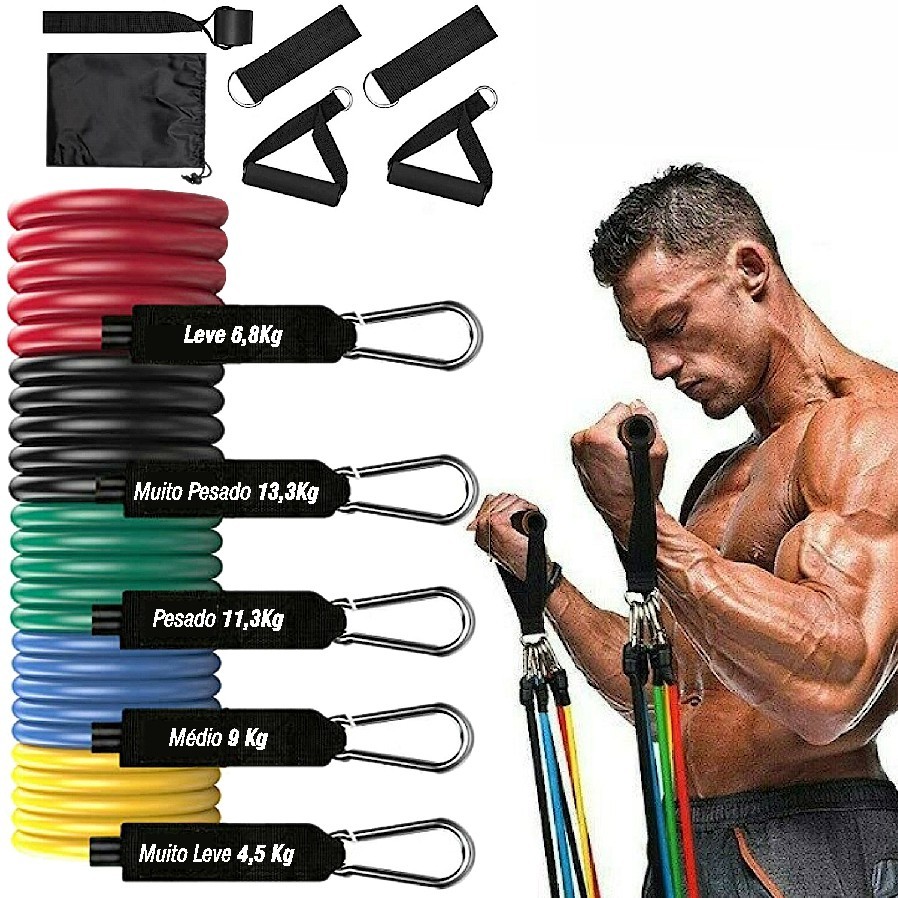 Kit Elásticos Academia 11 Peças Borracha Corda Tubos Alças Âncoras ...