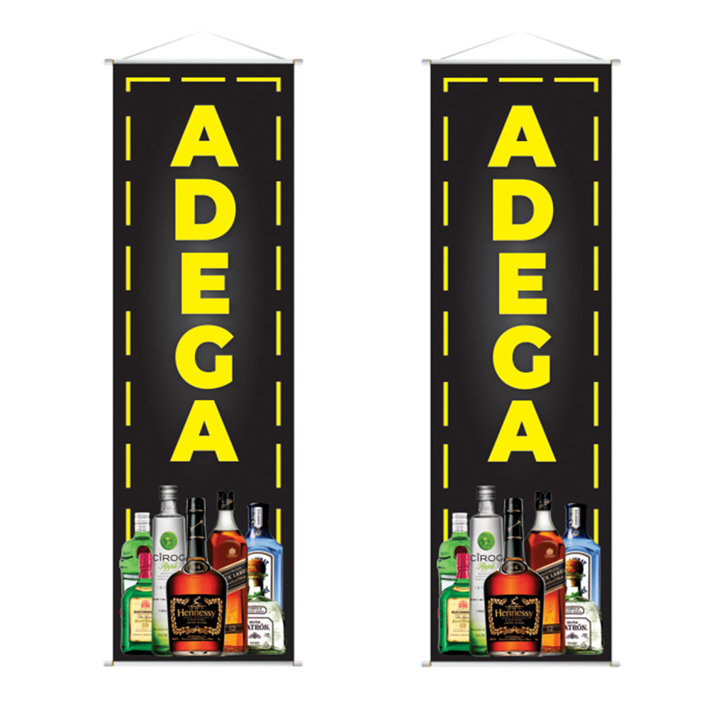 Kit 2 Banners Comerciais Esticadinho Faixa Vertical Lona Aqui Tem Adega ...