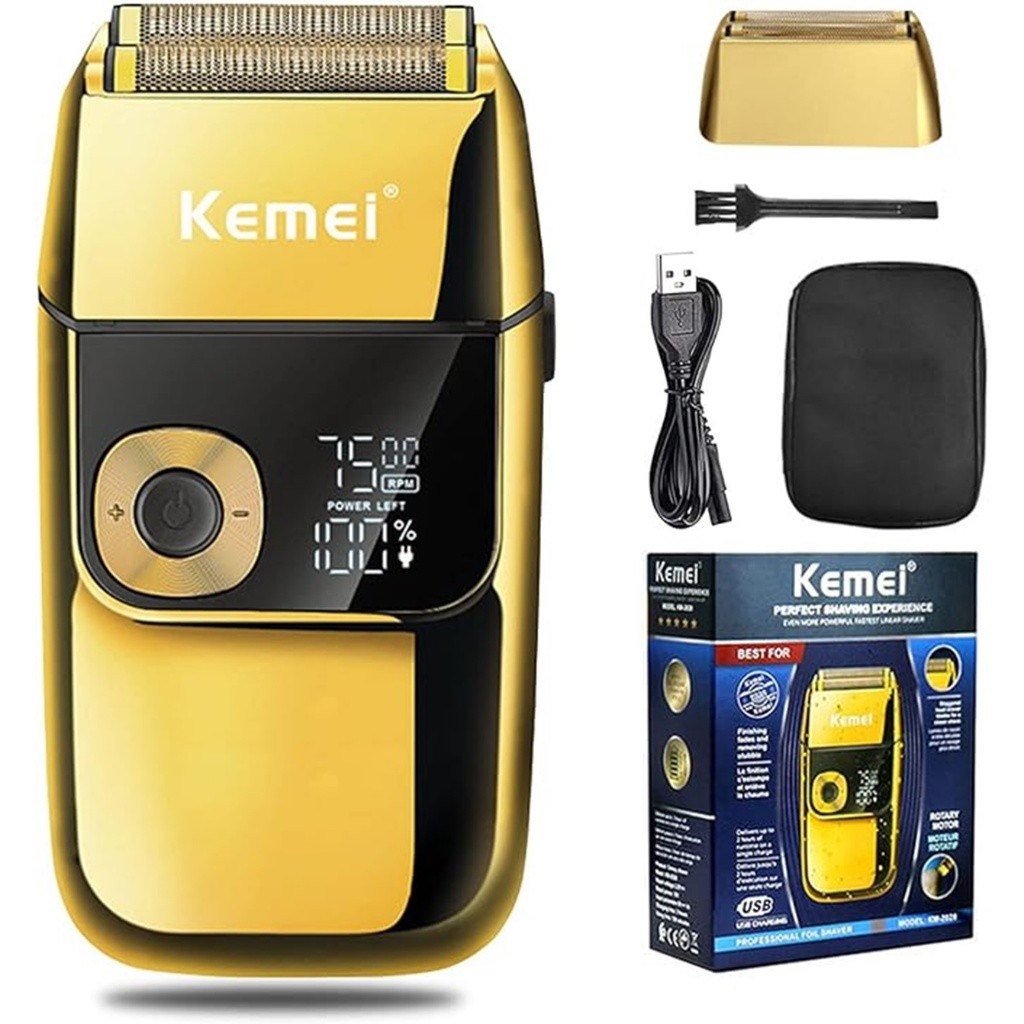 Máquina Shaver Dourada Kemei Barbeador Barba Km-2028 Recarregável Sem ...